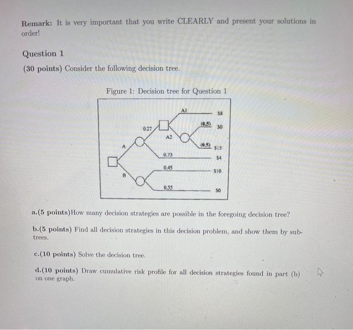 Solved Remark: It is very important that you write CLEARLY | Chegg.com