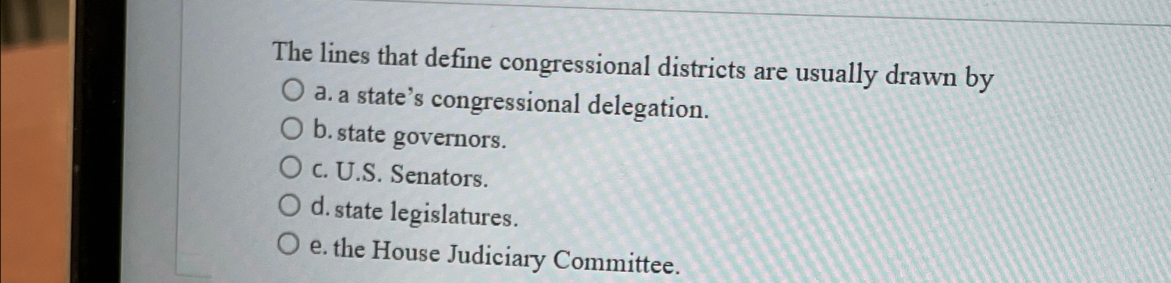 Solved The lines that define congressional districts are | Chegg.com