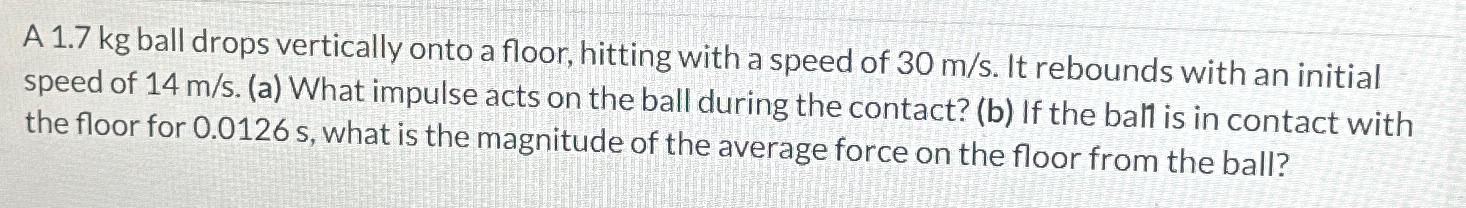 Solved A 1.7kg ball drops vertically onto a floor, hitting | Chegg.com