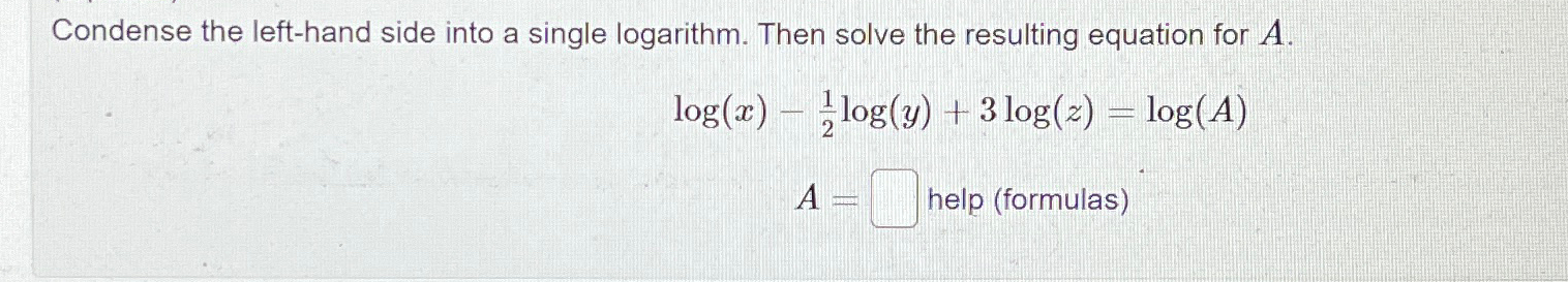 Solved Condense the left-hand side into a single logarithm. | Chegg.com