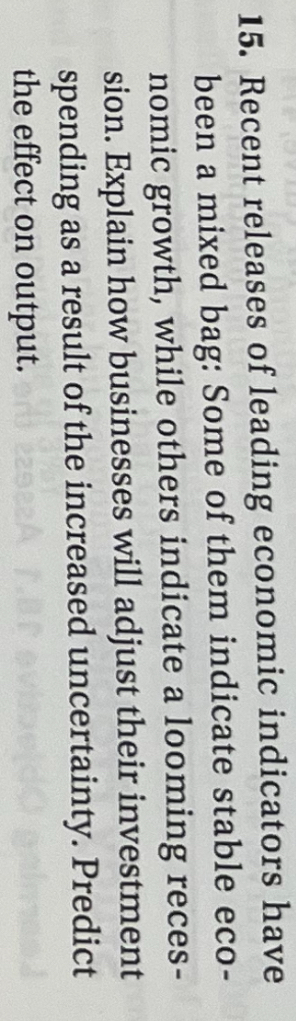 Solved Recent releases of leading economic indicators have | Chegg.com