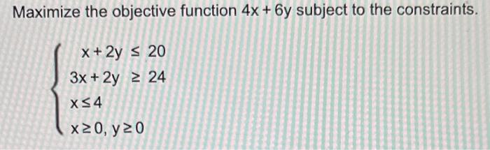Solved Maximize The Objective Function 4x 6y Subject To The
