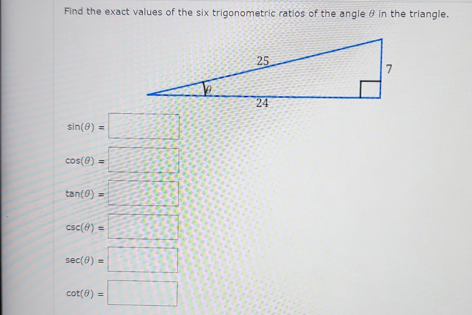 Solved Find the exact values of the six trigonometric ratios | Chegg.com