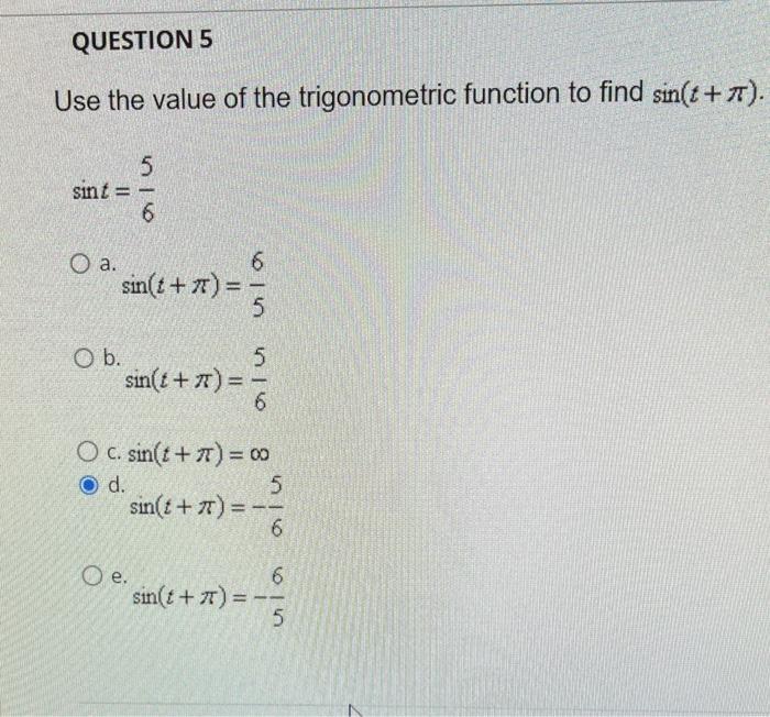 Solved Use the value of the trigonometric function to find | Chegg.com