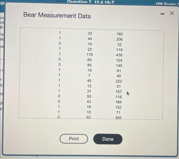 Solved Bear Measurement Data Bear Measurement Data Bear | Chegg.com