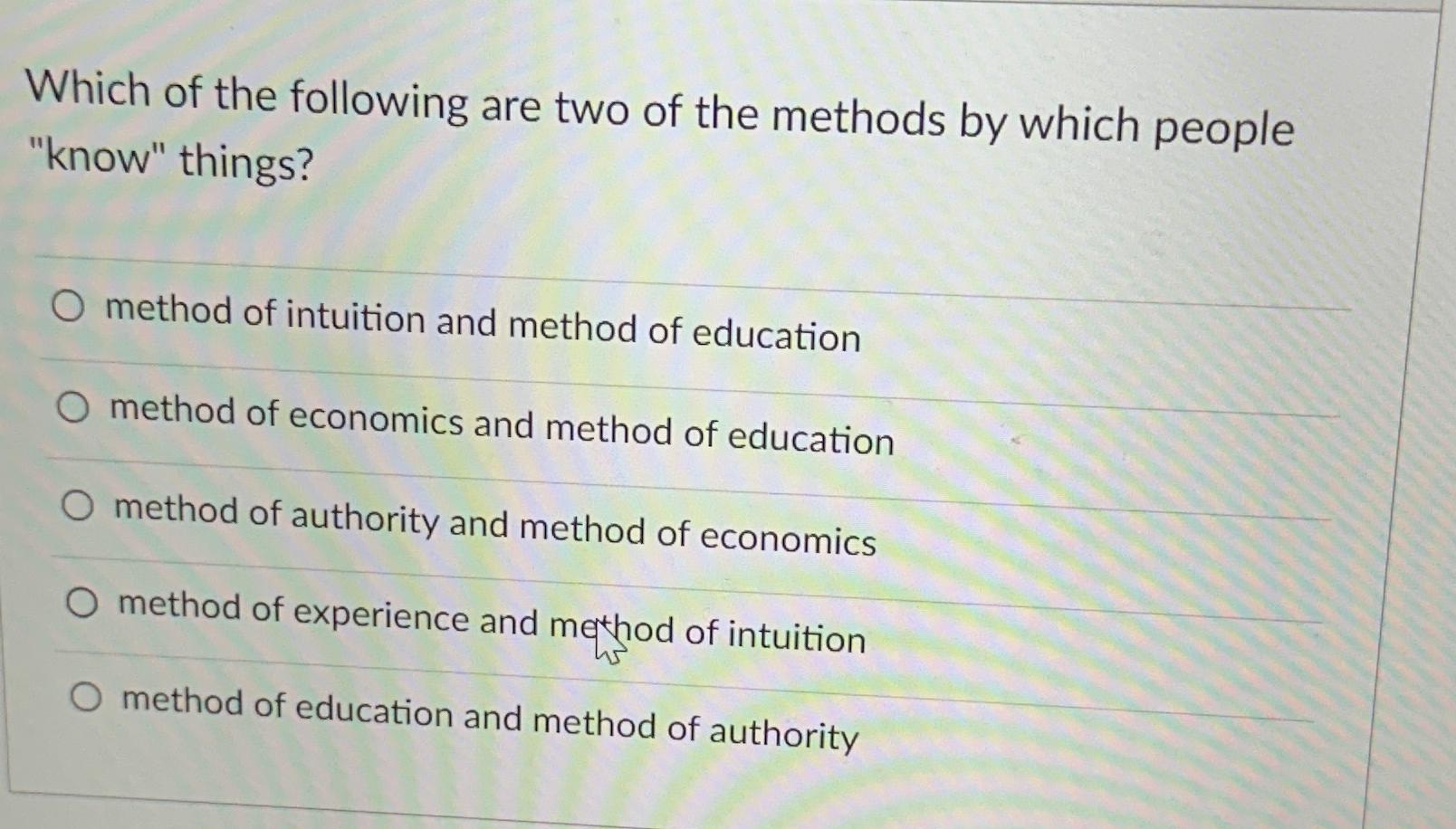 Solved Which of the following are two of the methods by | Chegg.com