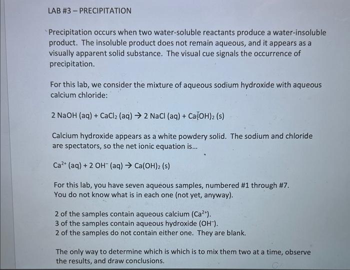 Solved Precipitation occurs when two water-soluble reactants | Chegg.com