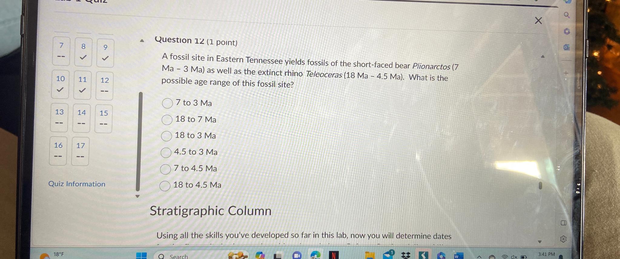 Solved \table[[Question 12 (1 ﻿point)],[A fossil site in | Chegg.com