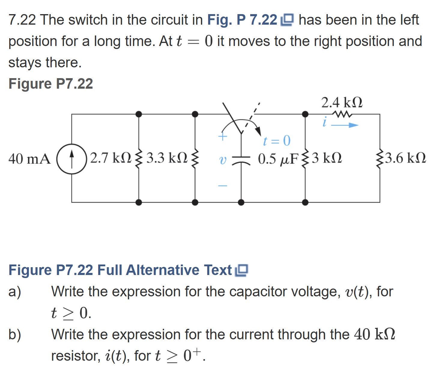 Solved Figure P7.22 ﻿Full Alternative Textav(t), | Chegg.com