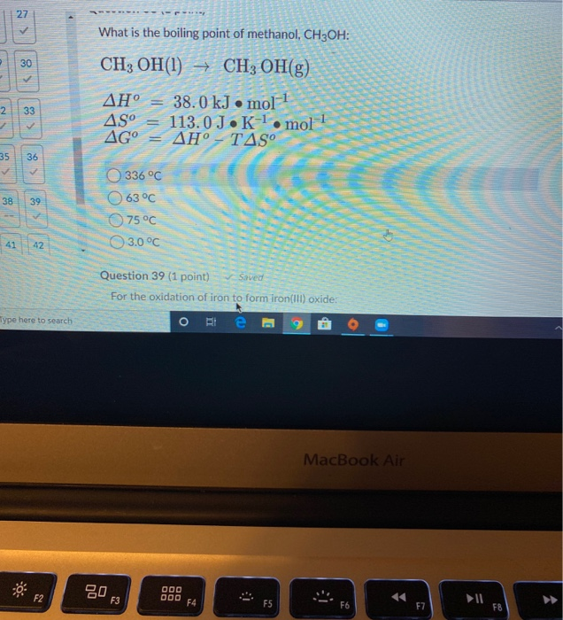 Solved What is the boiling point of methanol, CH3OH: CH3 | Chegg.com