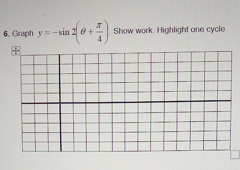 Solved 6. Graph y=−sin2(θ+4π). Show work. Highlight one | Chegg.com