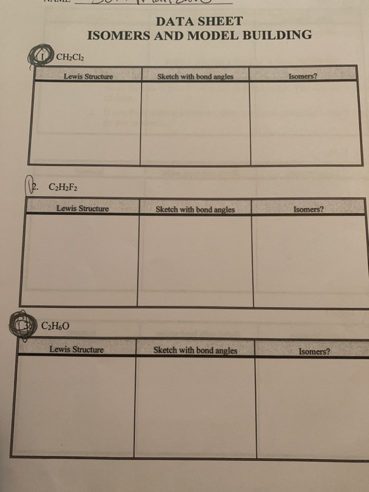 Solved DATA SHEET ISOMERS AND MODEL BUILDING ( CH2Cl2 Lewis | Chegg.com