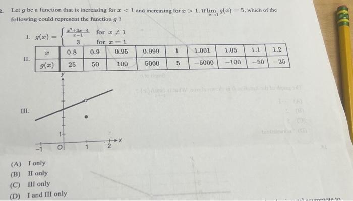 Solved Let g be a function that is increasing for x