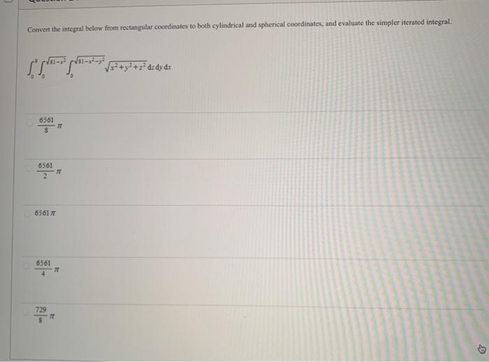Solved Convert the integral below from rectangular | Chegg.com