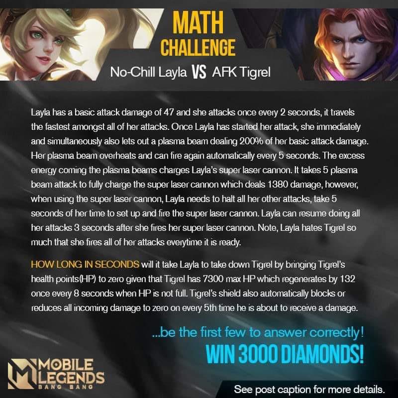 MATH CHALLENGE No-Chill Layla VS AFK Tigrel Layla has | Chegg.com