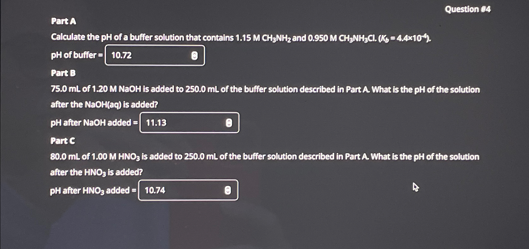 Solved Question #4PartACalculate the pH of a buffer solution | Chegg.com