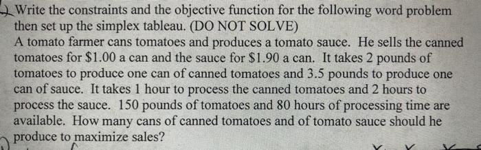 Solved Write the constraints and the objective function for | Chegg.com