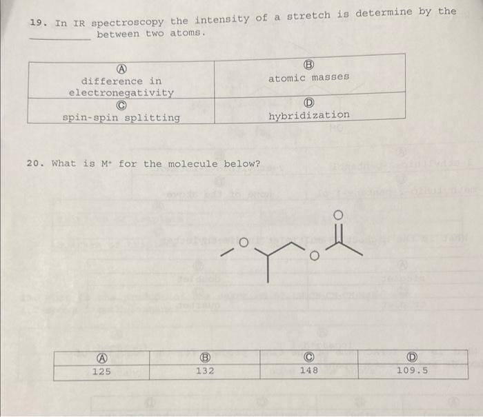 Solved 19. In IR spectroscopy the intensity of a stretch is | Chegg.com