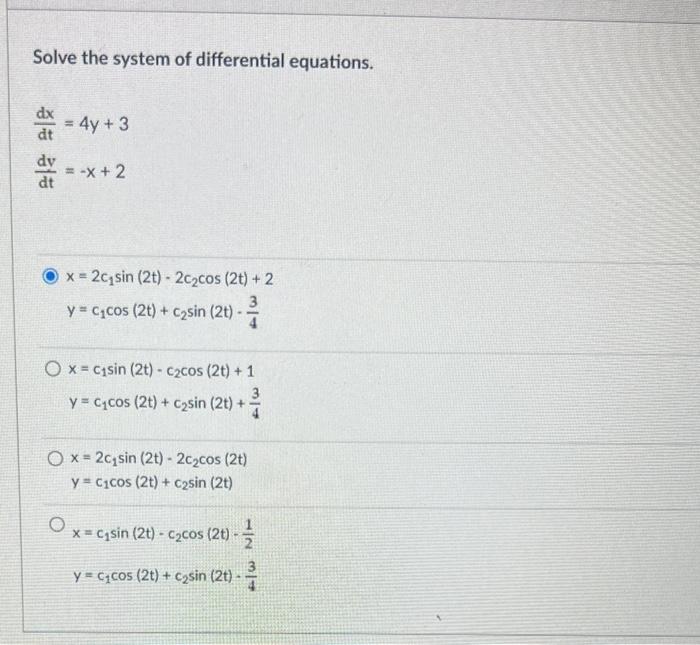 Solved Solve the system of differential equations. | Chegg.com