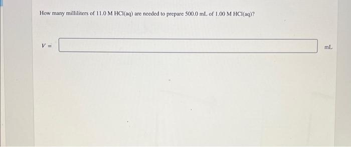 Solved How many milliliters of 11.0MHCl(aq) are needed to | Chegg.com