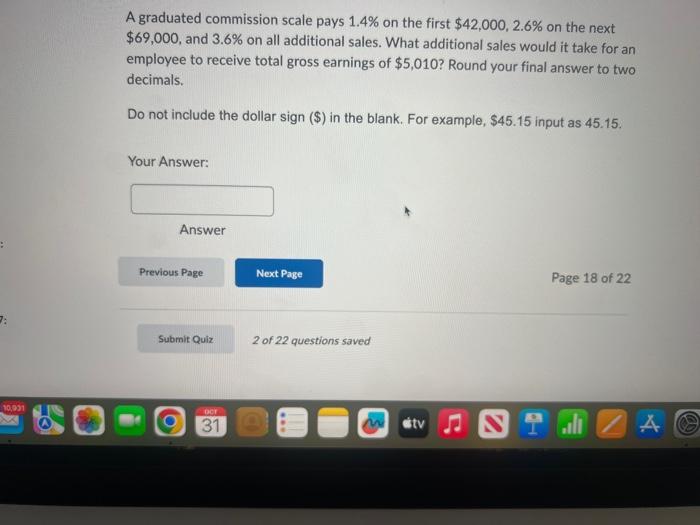 Solved A graduated commission scale pays 1.4% on the first | Chegg.com