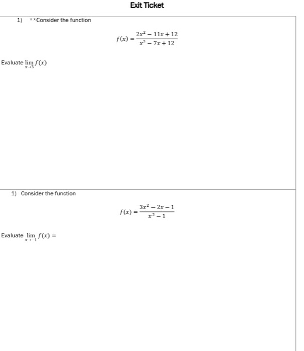 Solved Exit Ticket 1) **Consider the function f(x) = 2** - | Chegg.com