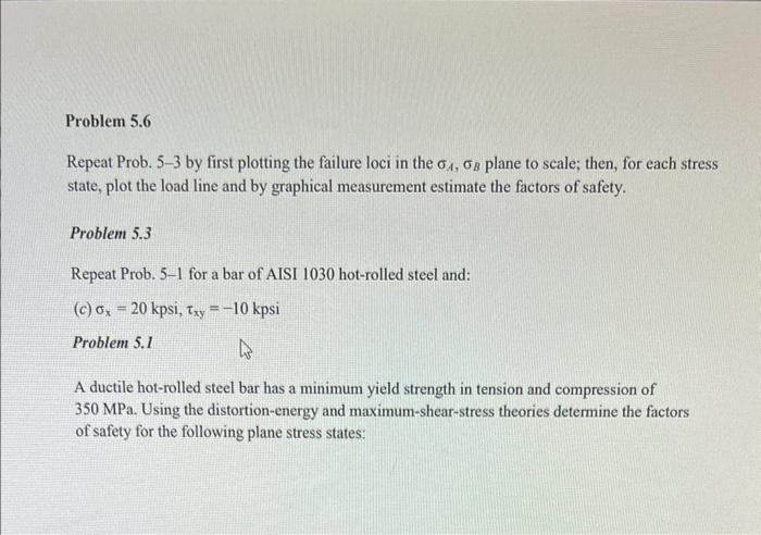 Repeat Prob. 5−3 by first plotting the failure loci | Chegg.com