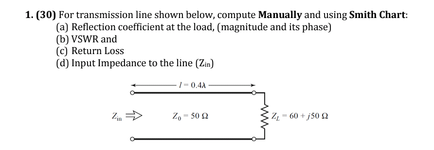 Solved 1. (30) For transmission line shown below, compute | Chegg.com