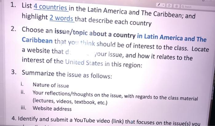 Solved 1. List 4 countries in the Latin America and The | Chegg.com
