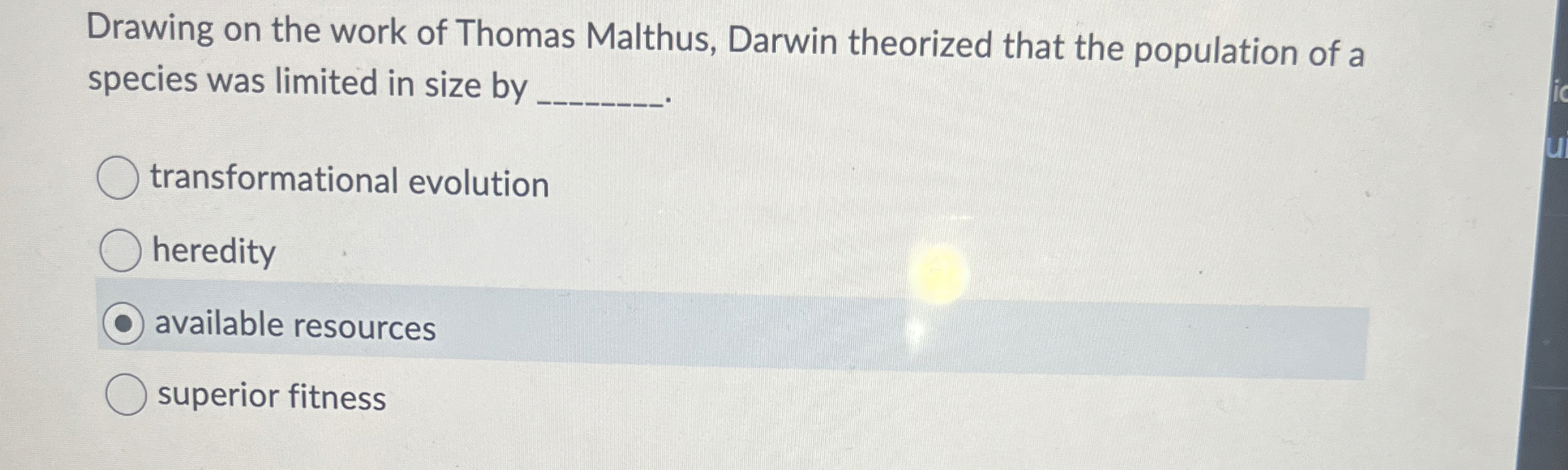 Solved Drawing on the work of Thomas Malthus, Darwin | Chegg.com