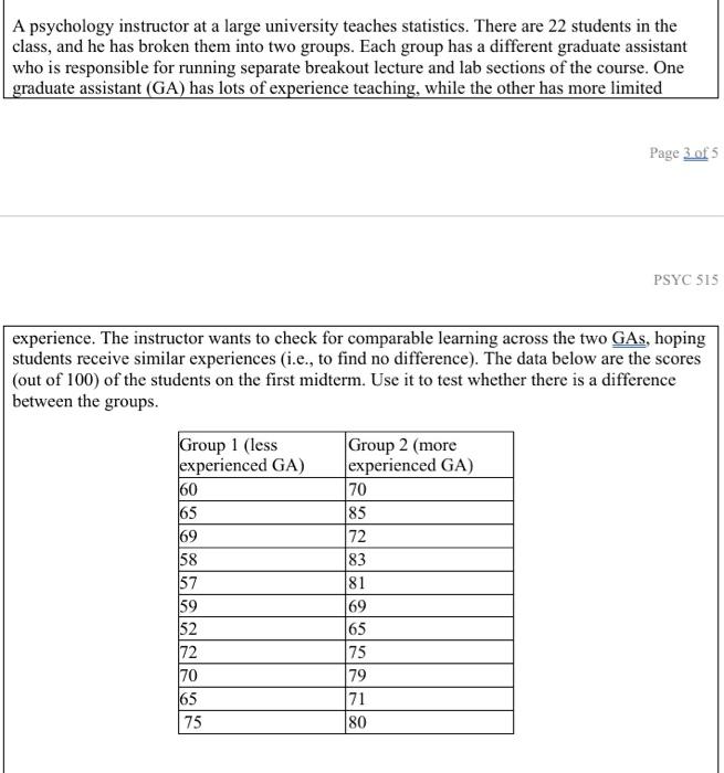 A psychology instructor at a large university teaches | Chegg.com
