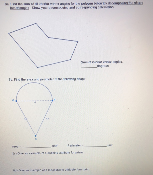 Solved &a. Find the sum of all interior vertex angles for | Chegg.com