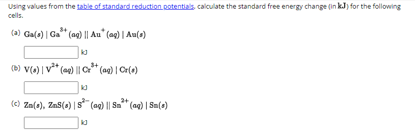 Solved Using Values From The Table Of Standard Reduction 