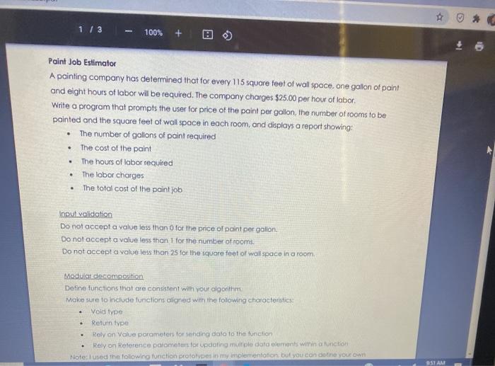 Solved 1 / 3 100% + Paint Job Estimator A painting company | Chegg.com