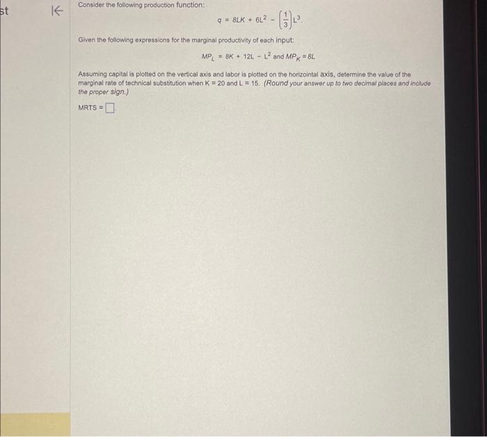 Solved Consider the following production function: | Chegg.com