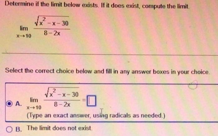Solved Determine If The Limit Below Exists If It Does 1387