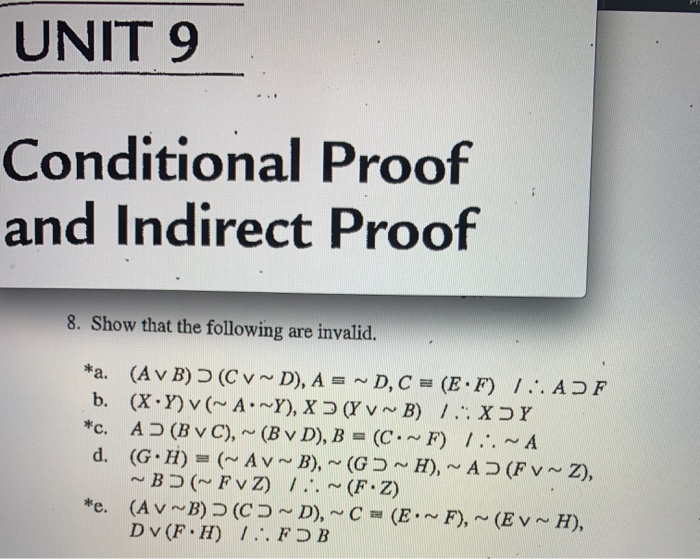 Solved UNIT 9 Conditional Proof and Indirect Proof 8. Show | Chegg.com