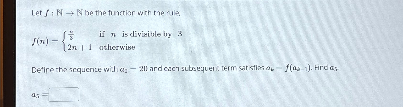 Solved Let f:N->N be the function with the rule, | Chegg.com Solved Let f:N->N be the function with the rule, | Chegg.com