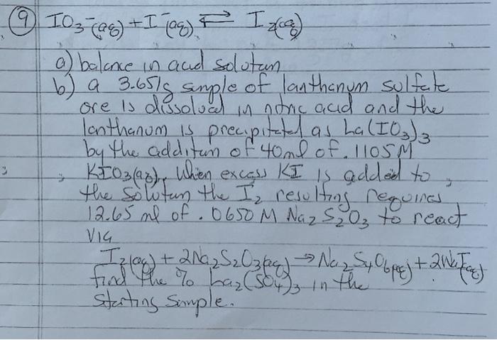 Solved IO3 (96) + I (aq) I I a) balance in and solutan, b) a | Chegg.com