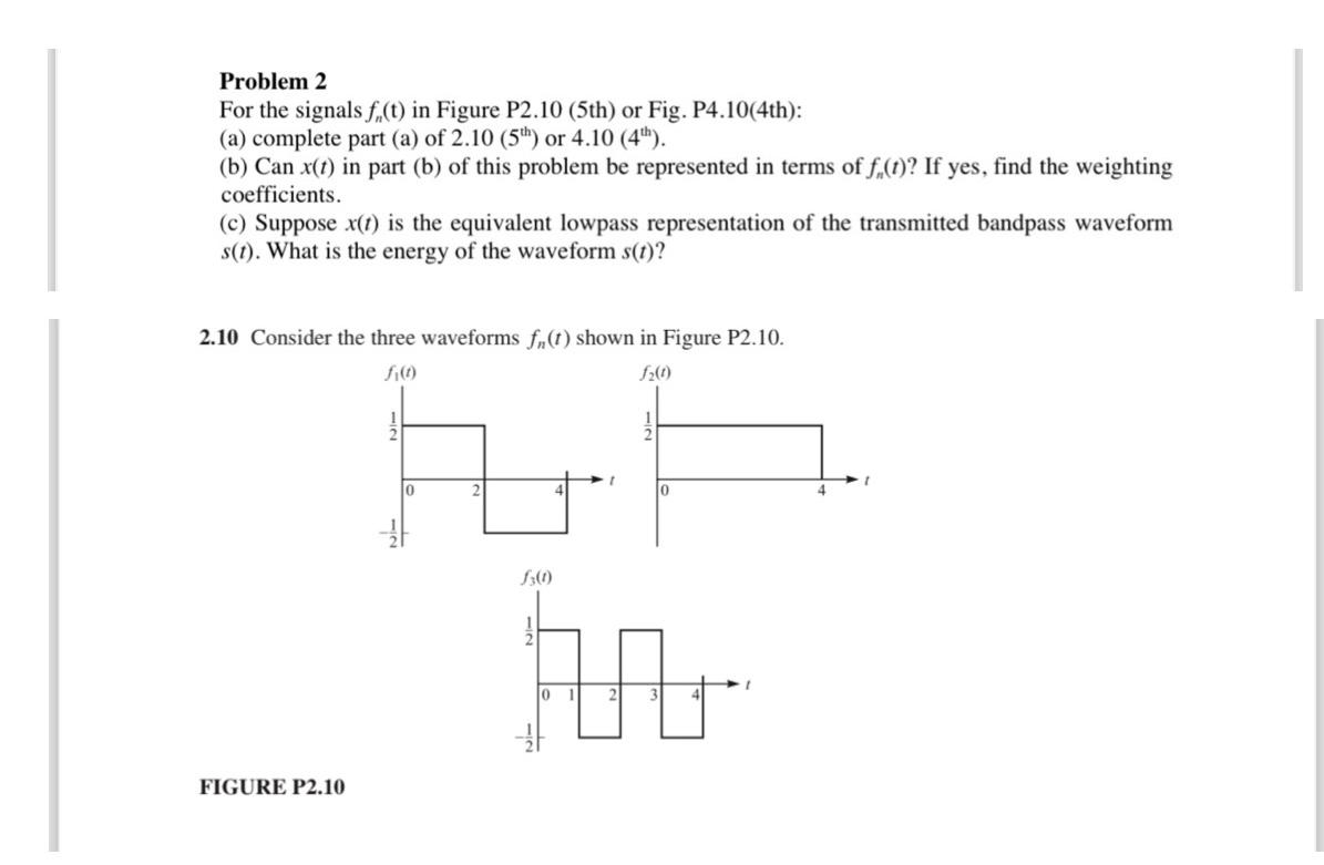 Solved Problem 2For the signals fn(t) ﻿in Figure P2.10 (5th) | Chegg.com