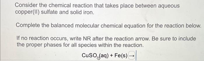 Solved Complete the balanced molecular chemical equation for | Chegg.com