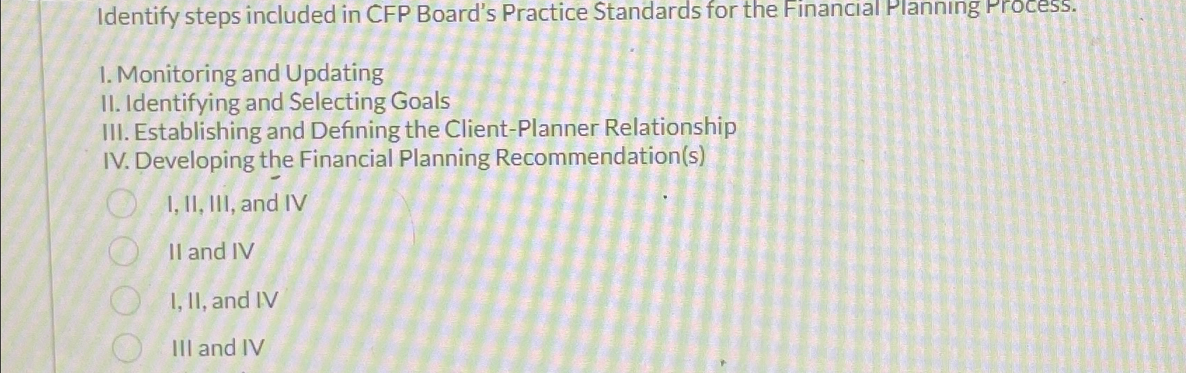 Solved Identify steps included in CFP Board's Practice | Chegg.com