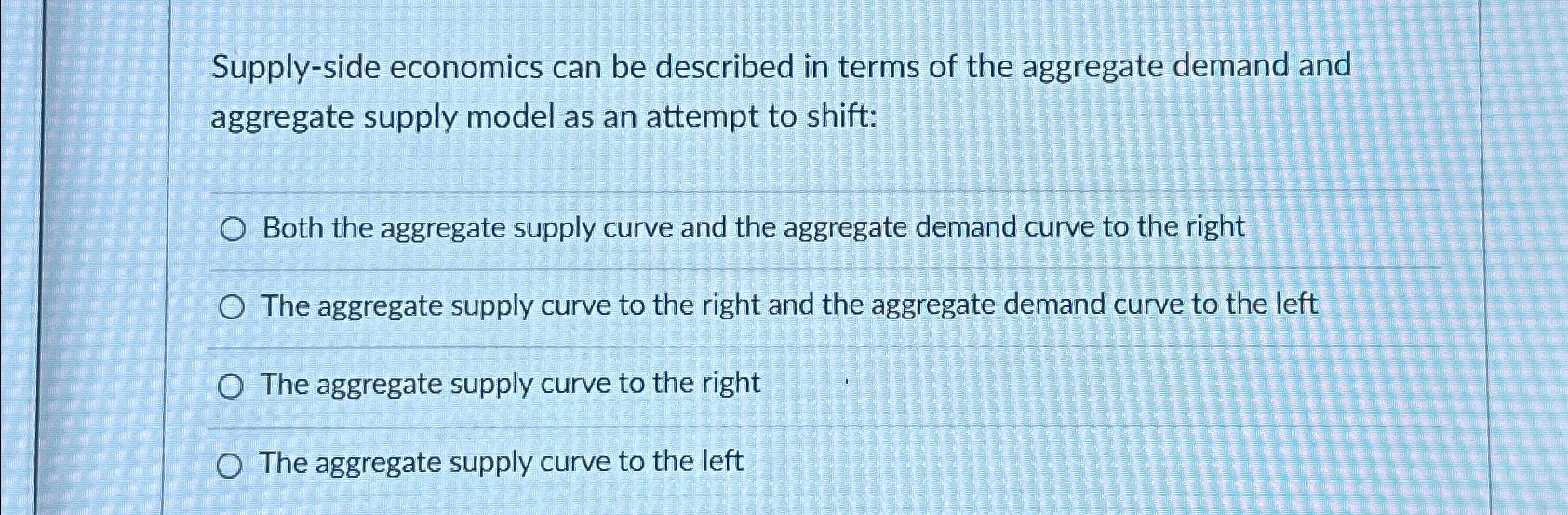 Solved Supply-side economics can be described in terms of | Chegg.com