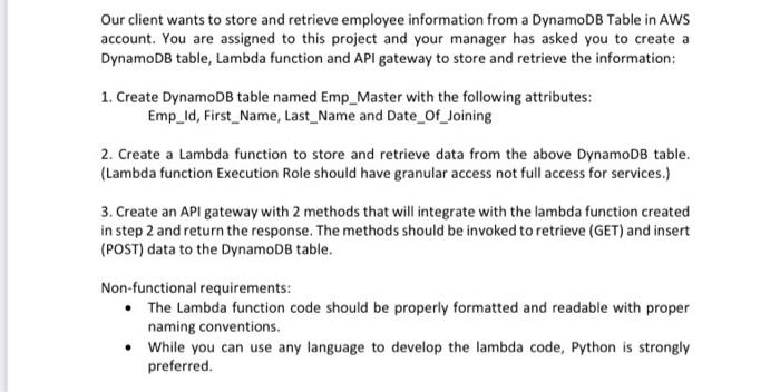 Our client wants to store and retrieve employee | Chegg.com