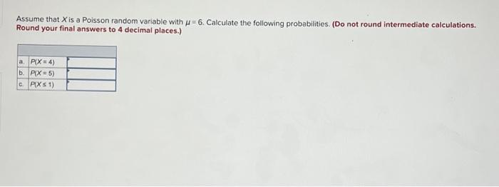Solved Assume that X is a Poisson random variable with μ=6. | Chegg.com