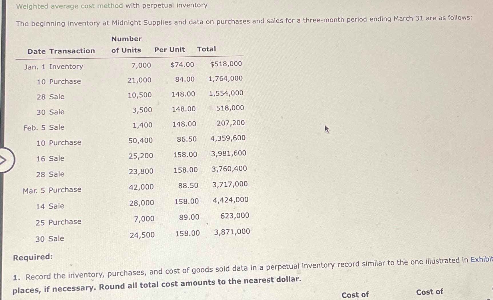 Solved Weighted average cost method with perpetual | Chegg.com