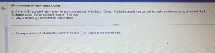 Solved (Expected rate of return using CAPM) a. Compute the | Chegg.com