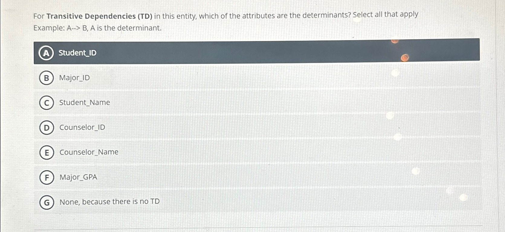 Solved For Transitive Dependencies (TD) ﻿in this entity, | Chegg.com