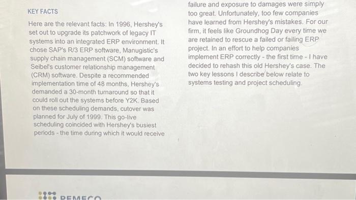 Solved A Case Study on Hershey's ERP Implementation Failure: | Chegg.com