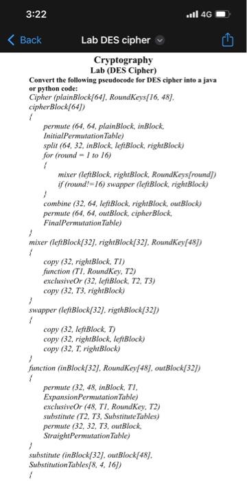 Solved Cryptography Lab (DES Cipher) Convert the following | Chegg.com